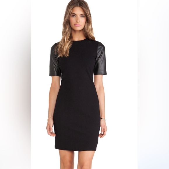 Vince | Dresses | Black Vince Dress With Faux Leather Sleeves | Poshmark